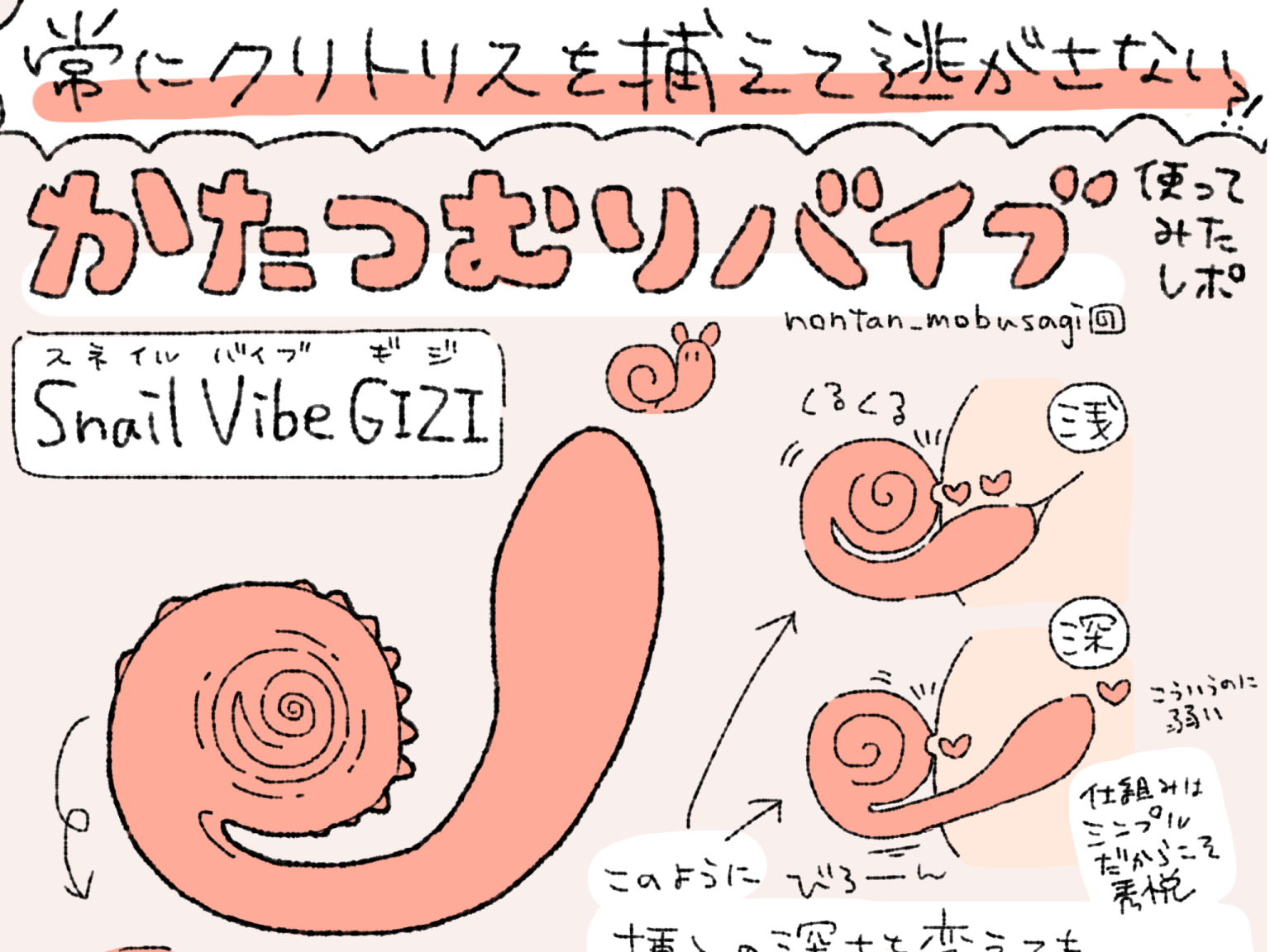 Snail Vibe Gizi（スネイルバイブギジ）レビュー漫画！クリとGスポットの2点責めがヤバイ | ノンタン＠モブうさぎのラブグッズレビュー